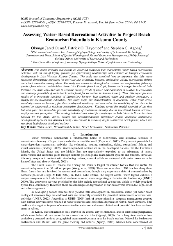 (PDF) Assessing Water- Based Recreational Activities to Project Beach ...