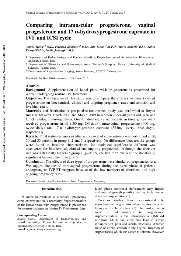 (PDF) Comparing intramuscular progesterone, vaginal progesterone and 17 ...