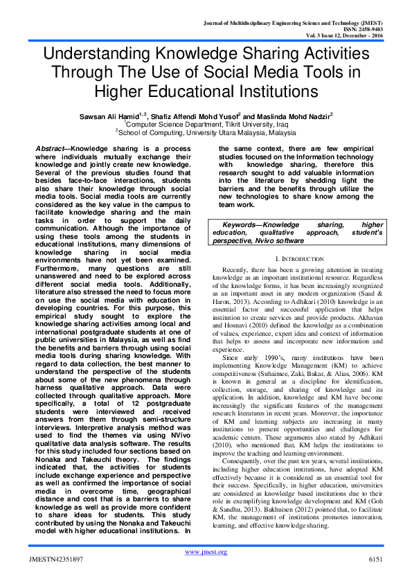 (PDF) Understanding knowledge sharing activities through the use of ...
