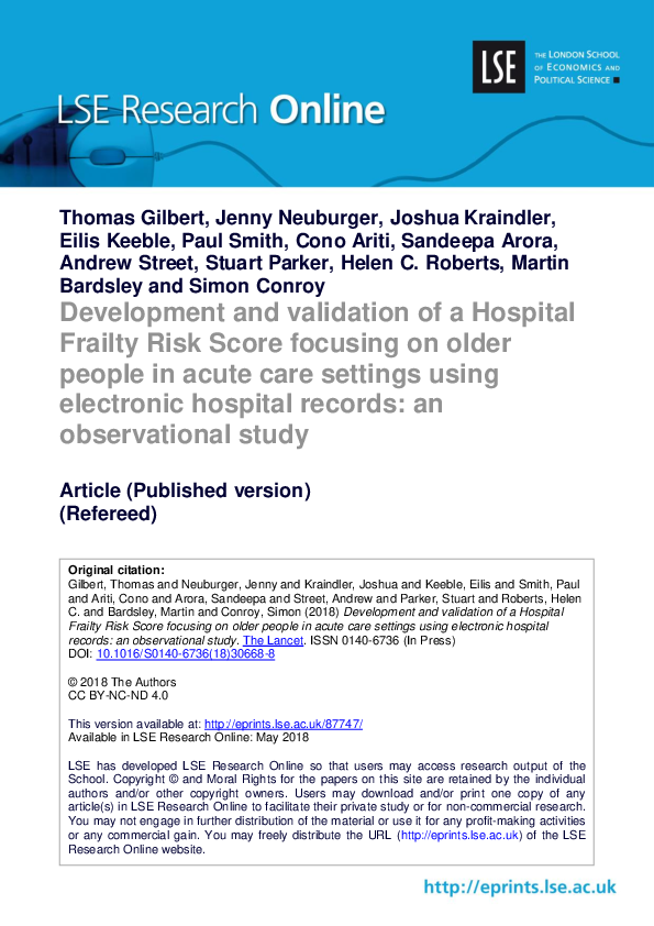 (PDF) Development and validation of a Hospital Frailty Risk Score ...