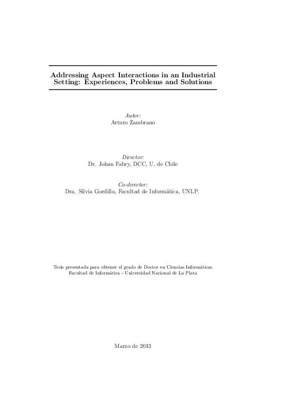 (PDF) Addressing Aspect Interactions in an Industrial Setting: Experiences, Problems and ...