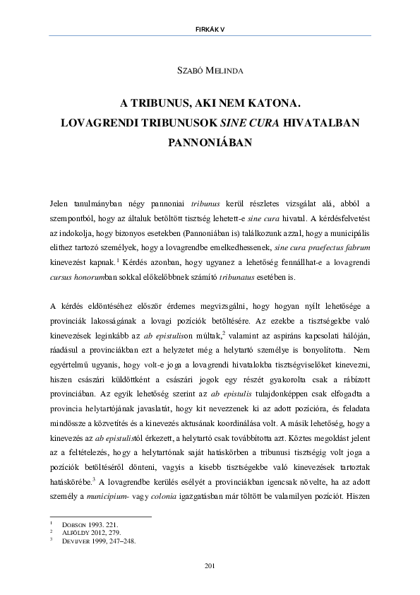 (PDF) A tribunus, aki nem katona / The tribune who was not a soldier