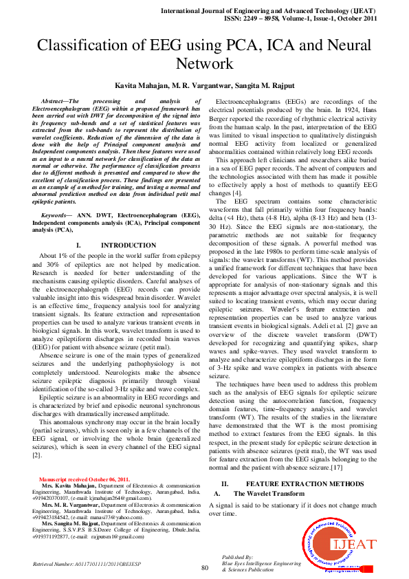 (PDF) Classification of EEG using PCA, ICA and Neural Network