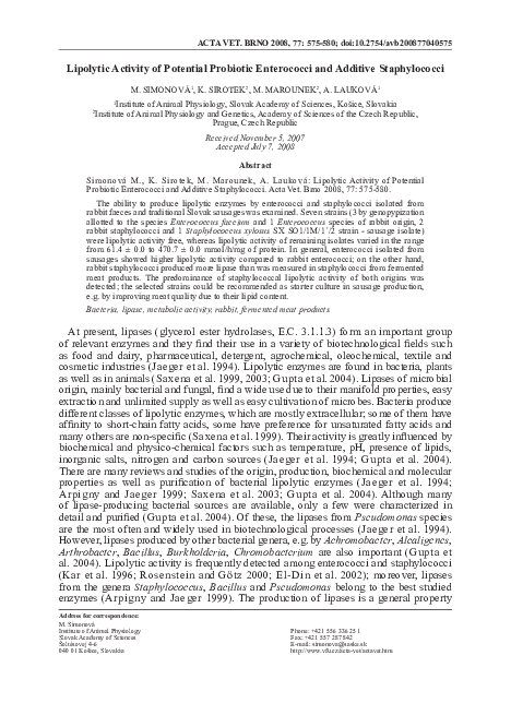 (PDF) Lipolytic Activity of Potential Probiotic Enterococci and ...