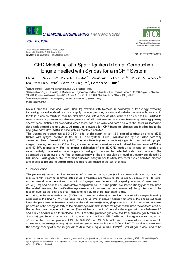 (PDF) CFD Modelling of a Spark Ignition Internal Combustion Engine Fuelled with Syngas for a ...