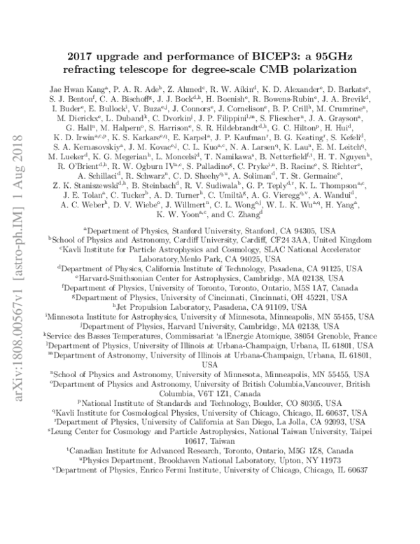 (PDF) 2017 upgrade and performance of BICEP3: a 95GHz refracting ...