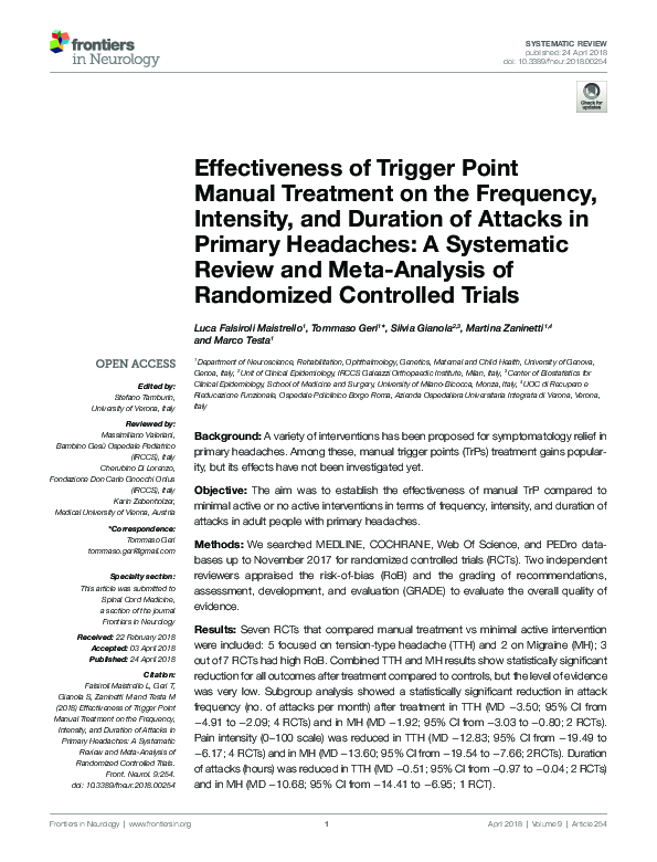 (PDF) Effectiveness of Trigger Point Manual Treatment on the Frequency ...