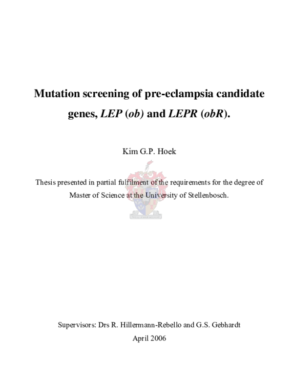 (PDF) Mutation screening of pre-eclampsia candidate genes, LEP (ob) and ...