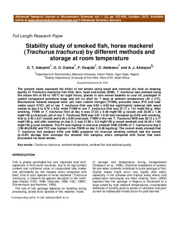 (PDF) Stability study of smoked fish, horse mackerel (Trachurus ...