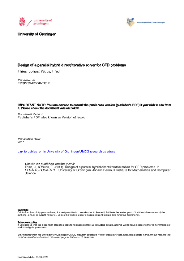 (PDF) Design of a Parallel Hybrid Direct/Iterative Solver for CFD Problems (PDF) Design of a Parallel Hybrid Direct/Iterative Solver for CFD Problems