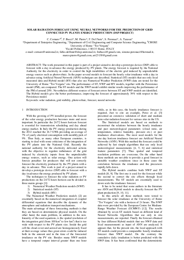 Pdf Solar Radiation Forecast Using Neural Networks For The Prediction