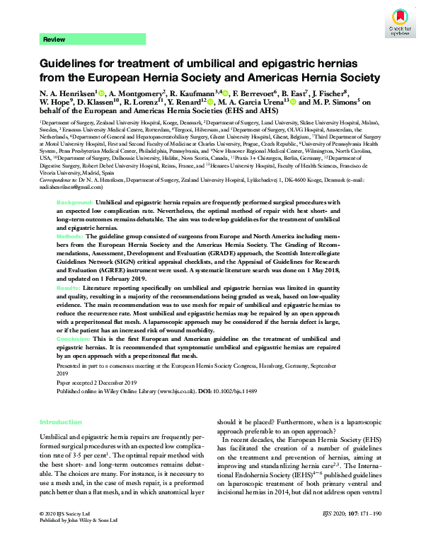 (PDF) Guidelines for treatment of umbilical and epigastric hernias from the European Hernia ...