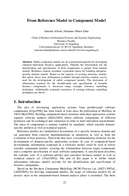 (PDF) From Reference Model to Component Model