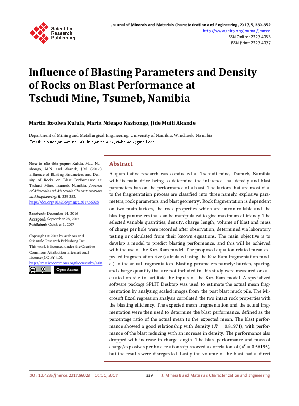 (PDF) Influence of Blasting Parameters and Density of Rocks on Blast ...