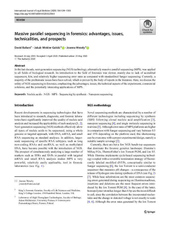 (PDF) Massive parallel sequencing in forensics: advantages, issues, technicalities, and prospects