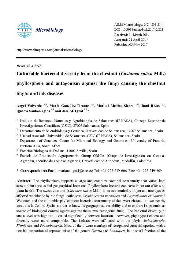 (PDF) Culturable bacterial diversity from the chestnut ( Castanea ...
