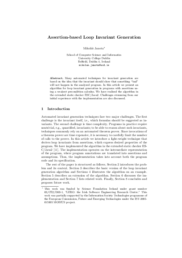 (PDF) Assertion-based loop invariant generation