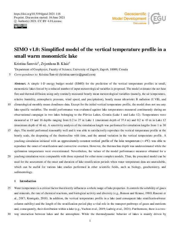 (PDF) SIMO v1.0: Simplified model of the vertical temperature profile ...