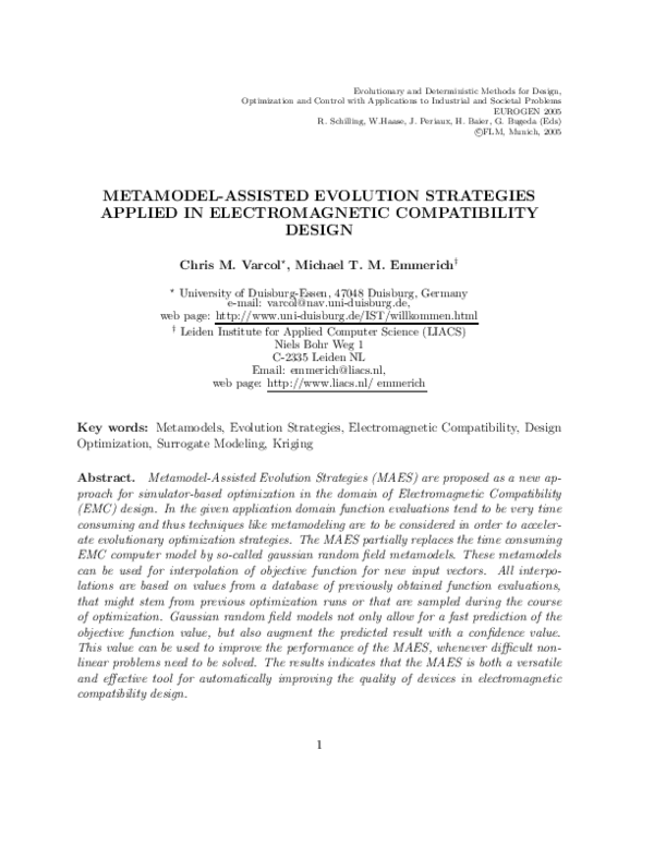 (PDF) Metamodel-Assisted Evolution Strategies Applied in Electromagnetic Compatibility Design