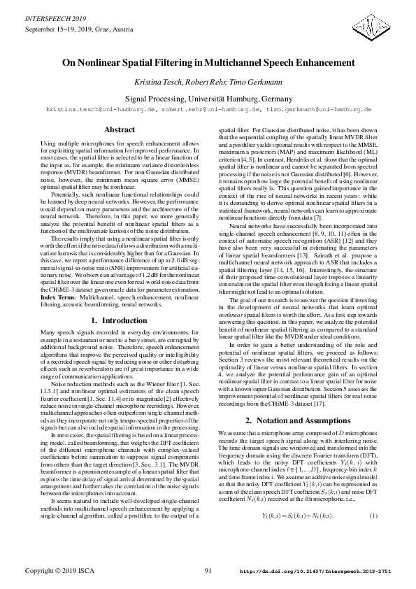 (PDF) Nonlinear vs Linear Filters in Speech Enhancement