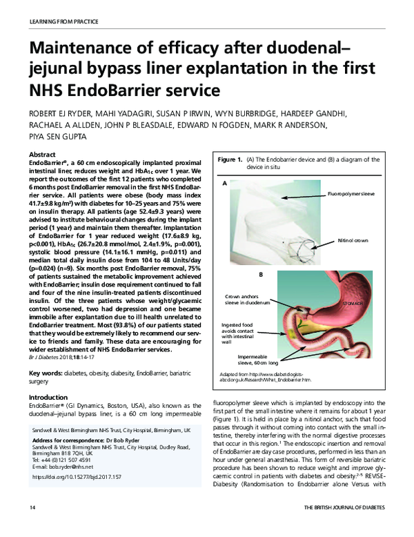 (PDF) Maintenance of efficacy after duodenal– jejunal bypass liner ...