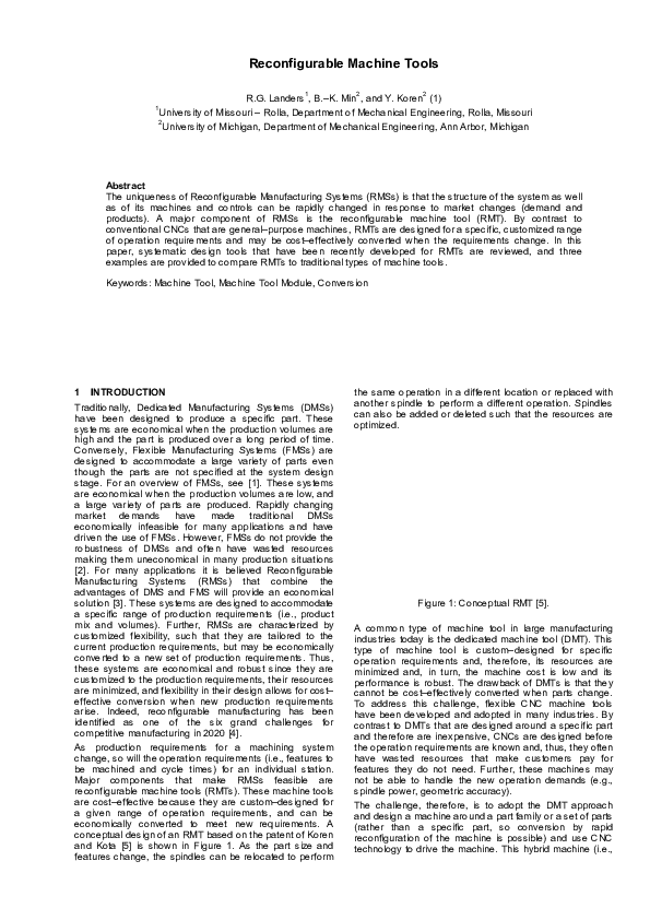 (PDF) Reconfigurable Machine Tools