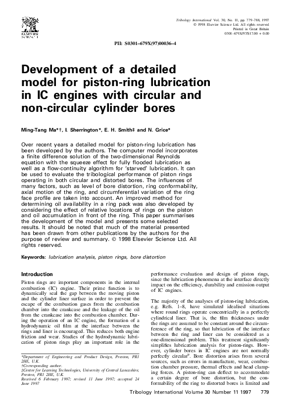 (PDF) Development of a detailed model for piston-ring lubrication in IC ...