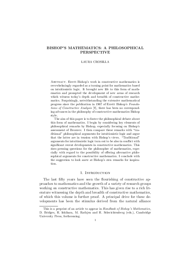 (PDF) Bishop's Mathematics: a Philosophical Perspective