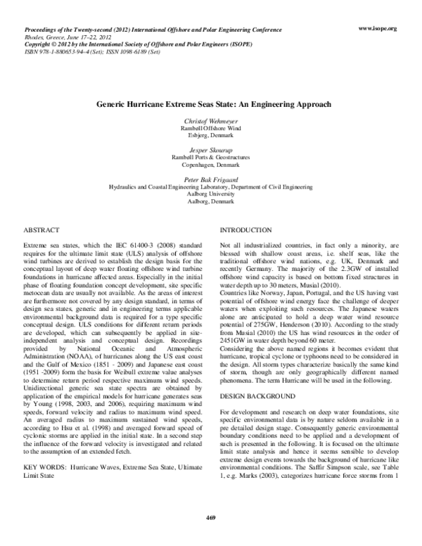 (PDF) Generic Hurricane Extreme Seas State: An Engineering Approach
