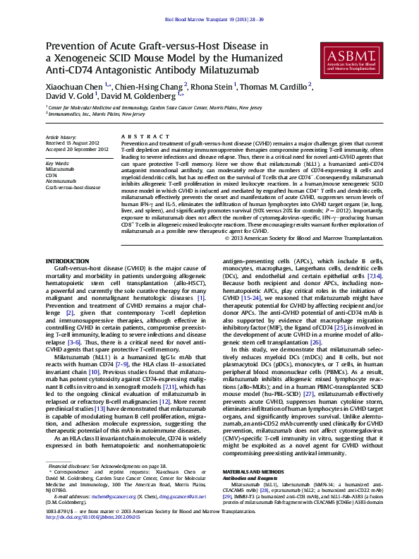 (PDF) Prevention of Acute Graft-versus-Host Disease in a Xenogeneic ...