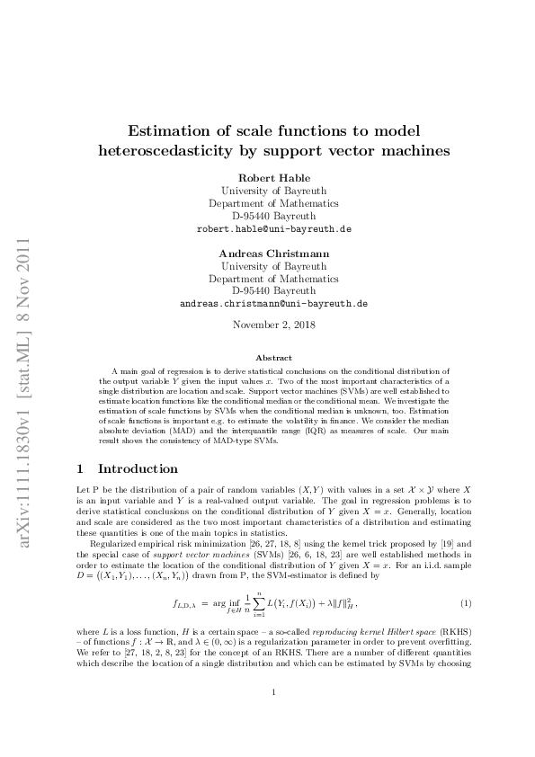 (PDF) Estimation of scale functions to model heteroscedasticity by support vector machines