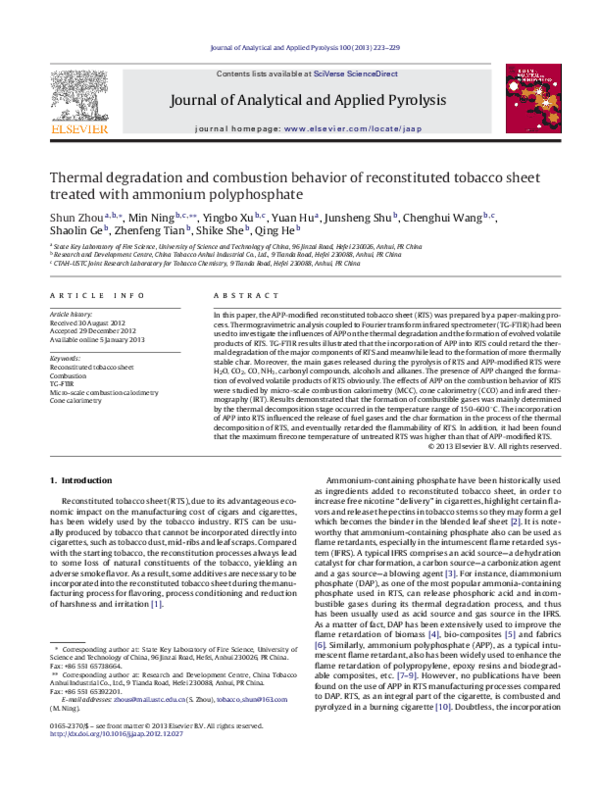(PDF) Thermal degradation and combustion behavior of reconstituted ...