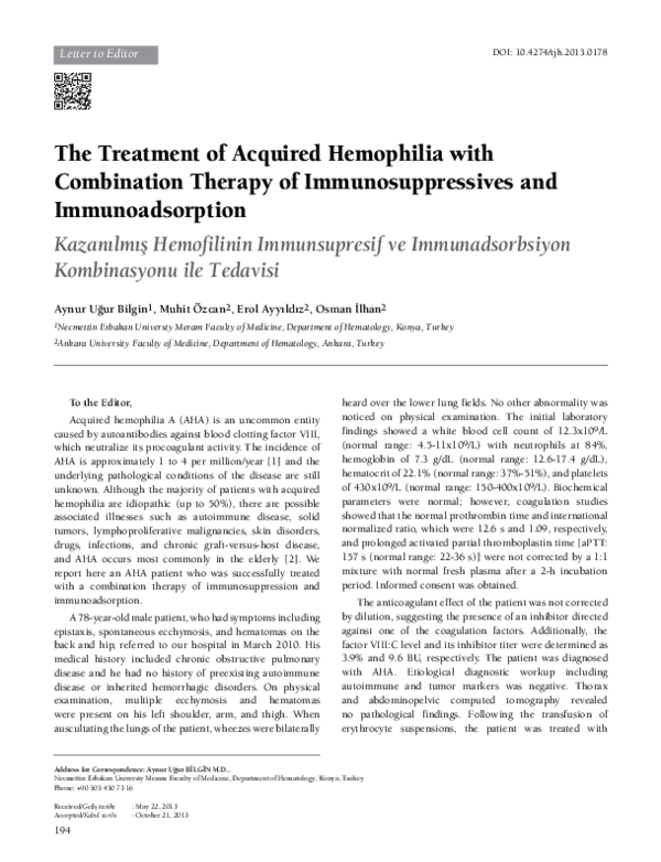 (PDF) The Treatment of Acquired Hemophilia with Combination Therapy of ...