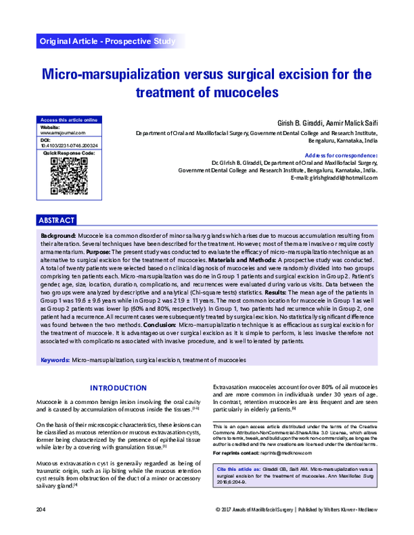 (PDF) Micro-marsupialization versus surgical excision for the treatment ...