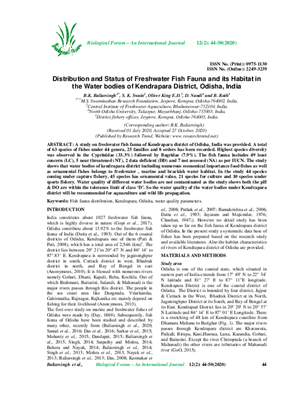 (PDF) Distribution and Status of Freshwater Fish Fauna and its Habitat ...