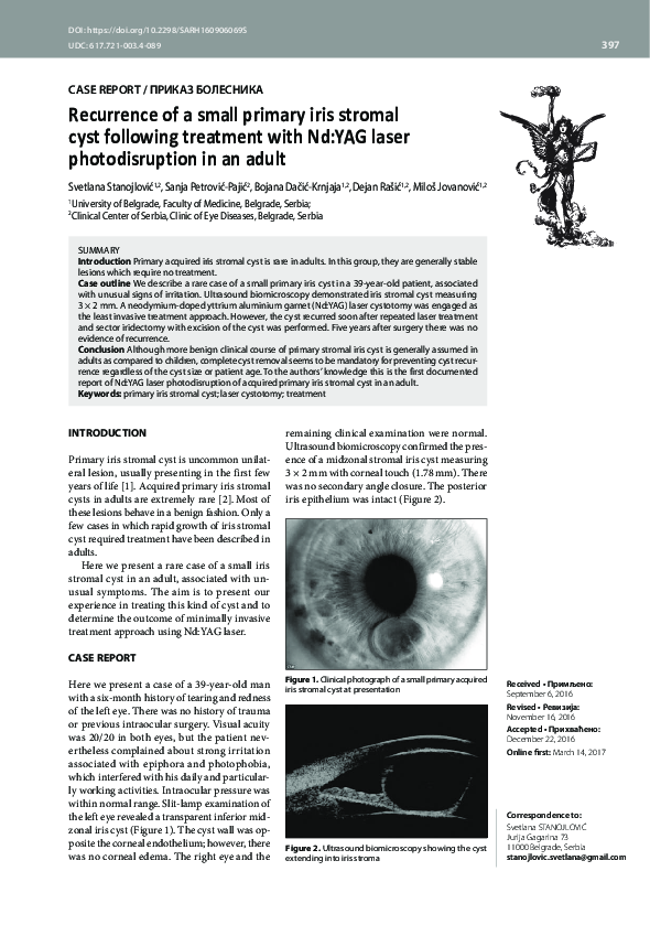 (PDF) Recurrence of a small primary iris stromal cyst following ...