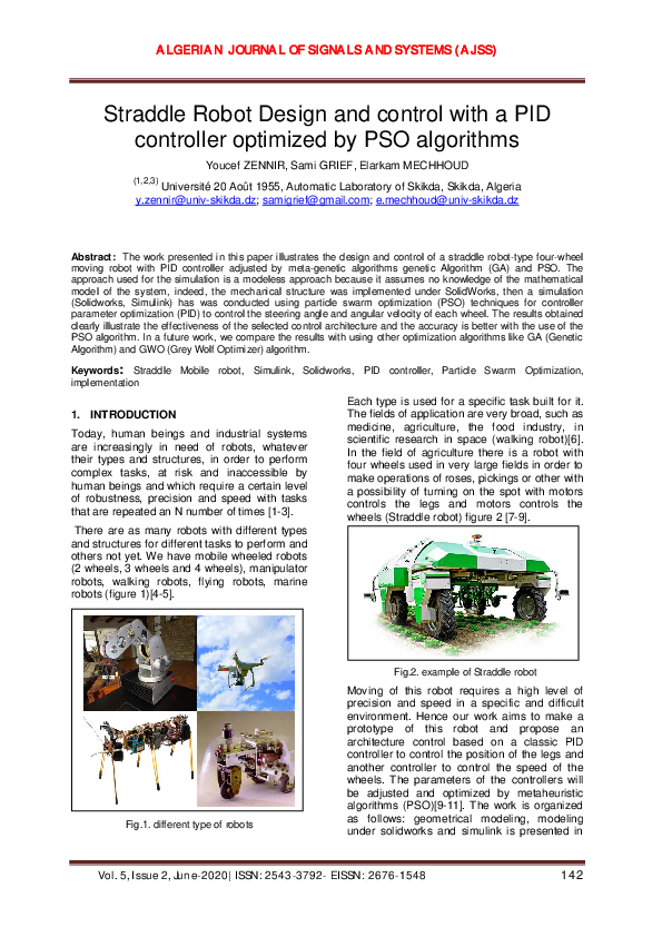 Pdf Straddle Robot Design And Control With A Pid Controller Optimized
