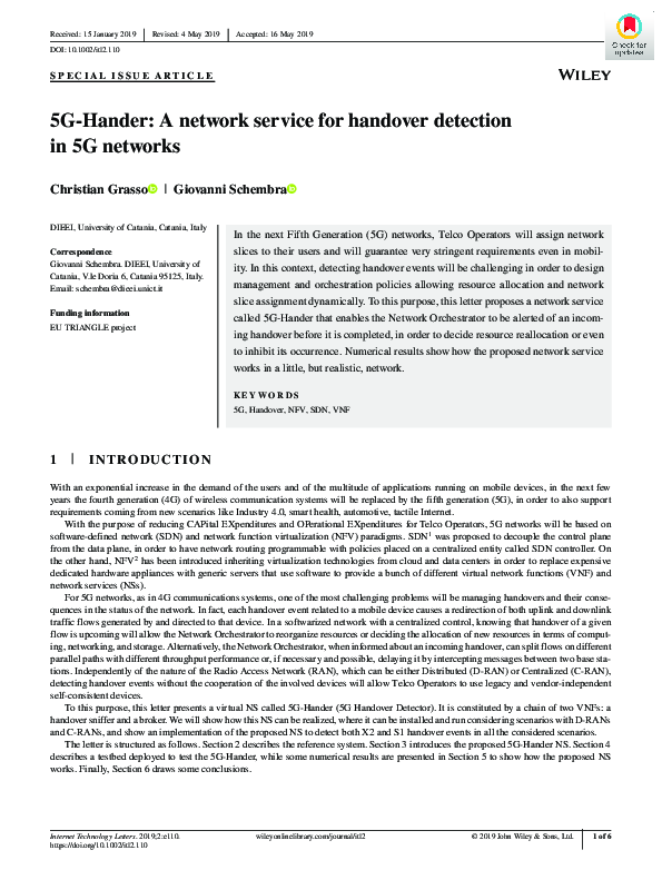 (PDF) 5G-Hander: A network service for handover detection in 5G networks