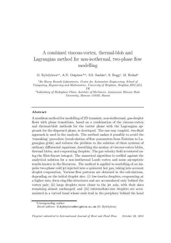 (PDF) A combined viscous-vortex, thermal-blob and Lagrangian method for non-isothermal, two ...