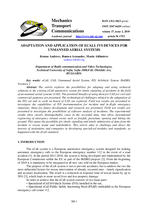 (PDF) XII-1 Adaptation and Application of Ecall Ivs Devices for Unmanned Aerial Systems