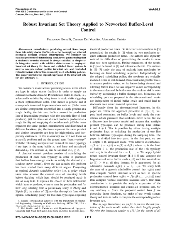 Pdf Robust Invariant Set Theory Applied To Networked Buffer Level Control