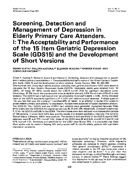 (PDF) Screening, detection and management of depression in elderly ...