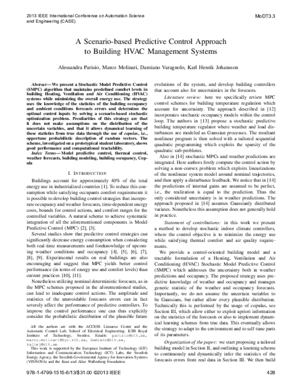 Pdf A Scenario Based Predictive Control Approach To Building Hvac