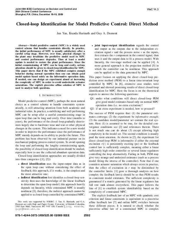 (PDF) Closed-loop identification for model predictive control: Direct method