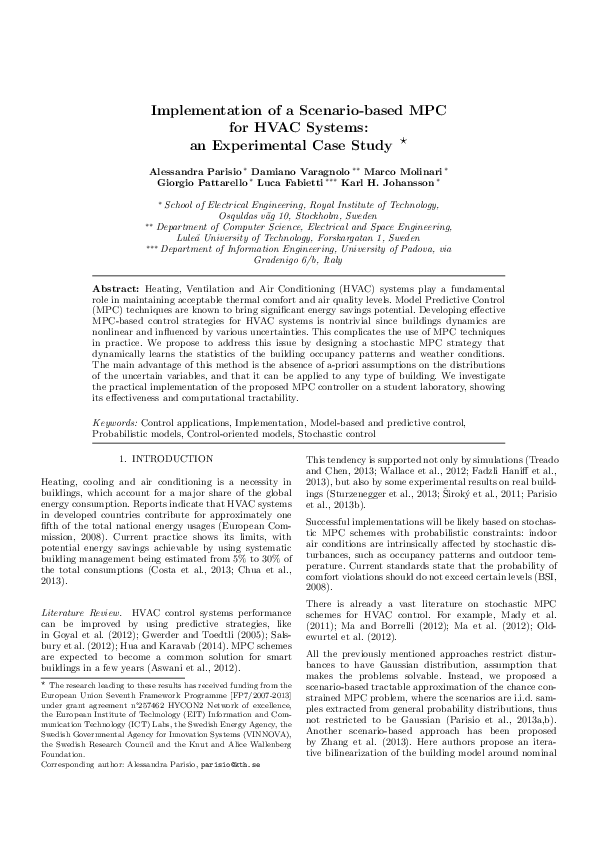 (PDF) Implementation of a Scenario-based MPC for HVAC Systems: an ...
