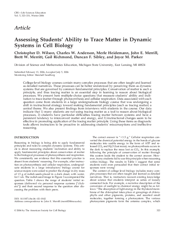 (PDF) Article Assessing Students ’ Ability to Trace Matter in Dynamic ...