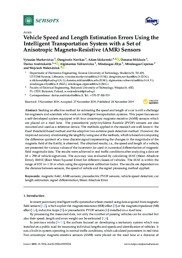 Pdf Vehicle Speed And Length Estimation Errors Using The Intelligent
