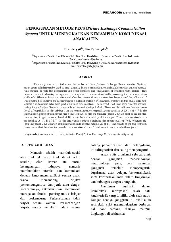 (PDF) PENGGUNAAN METODE PECS (Picture Exchange Communication System ...