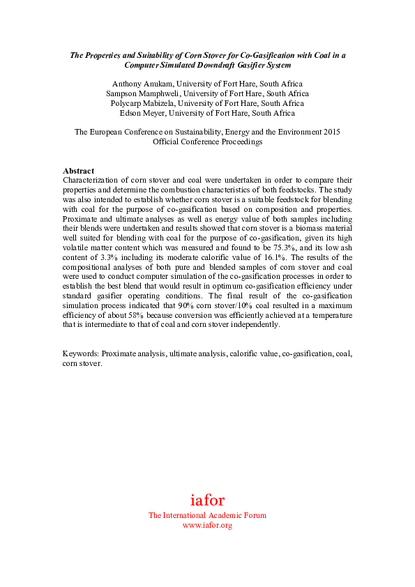 (PDF) The Properties and Suitability of Corn Stover for Co-Gasification ...