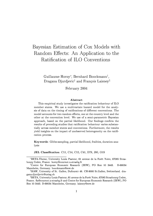 (PDF) Bayesian Estimation of Cox Models with Random Effects: An Application to the Ratification ...